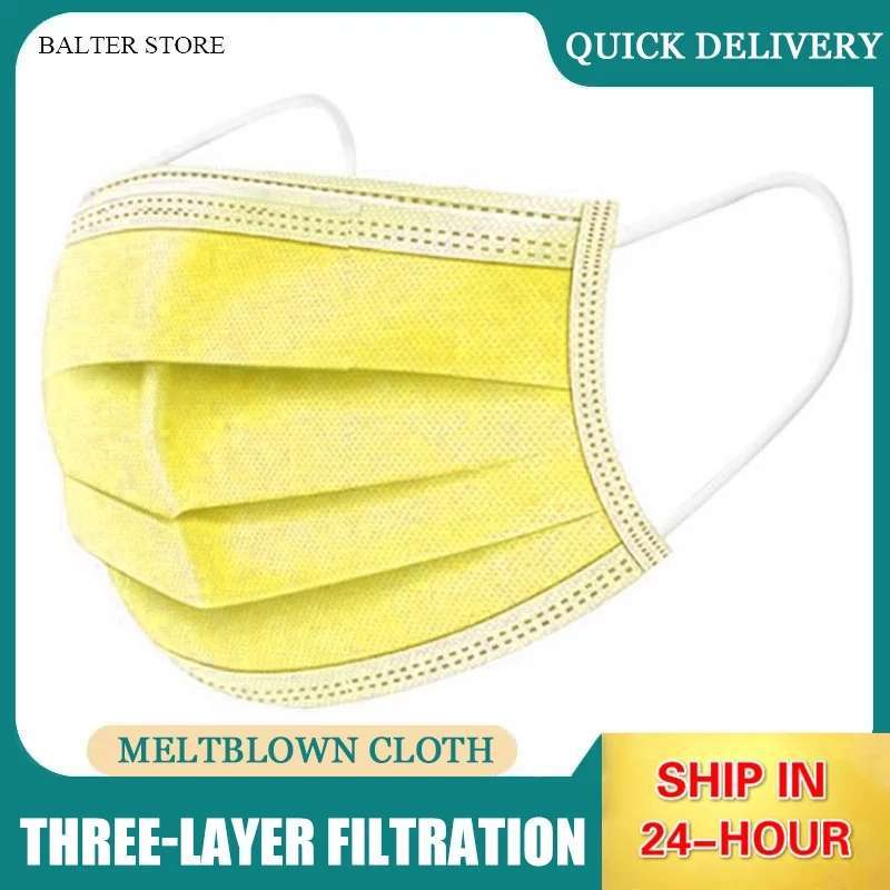 Jual DISPOSABLE FACE MASK 3ply 50pcs MASKER WARNA KUNING ISI 50 pcs di ...