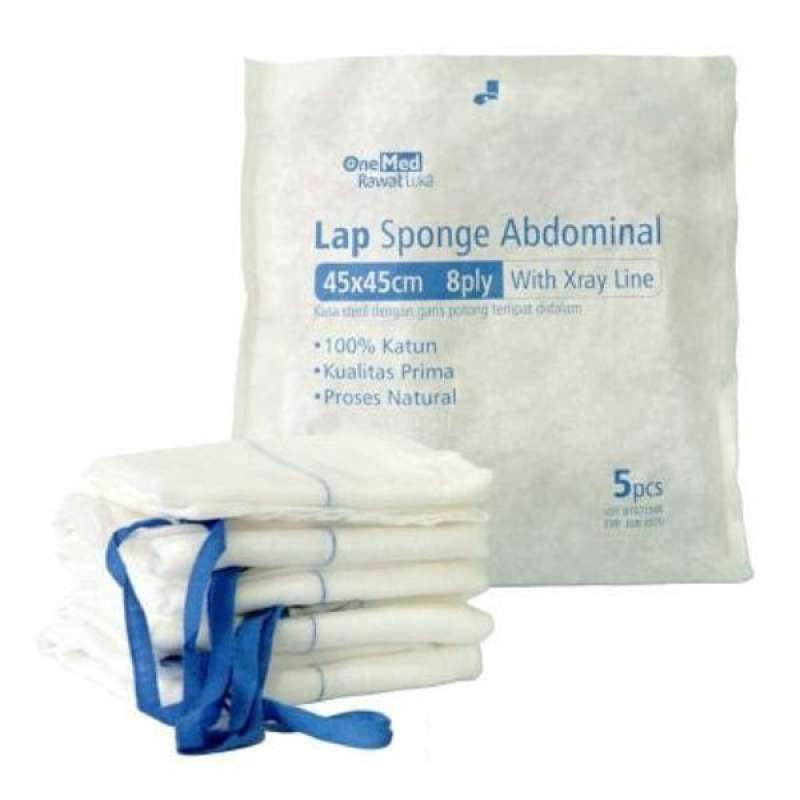Jual Lap Sponge Abdominal 45cm 8ply isi 5 with X-ray Line OneMed di ...