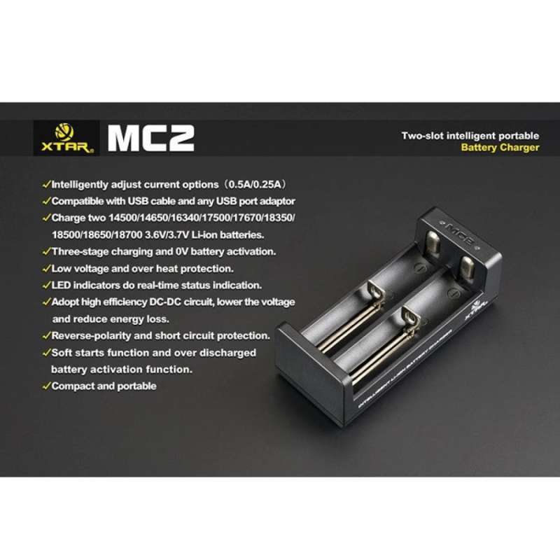 Jual Xtar MC2 Portable Micro USB Dual Battery Charger for Li-ion and ...