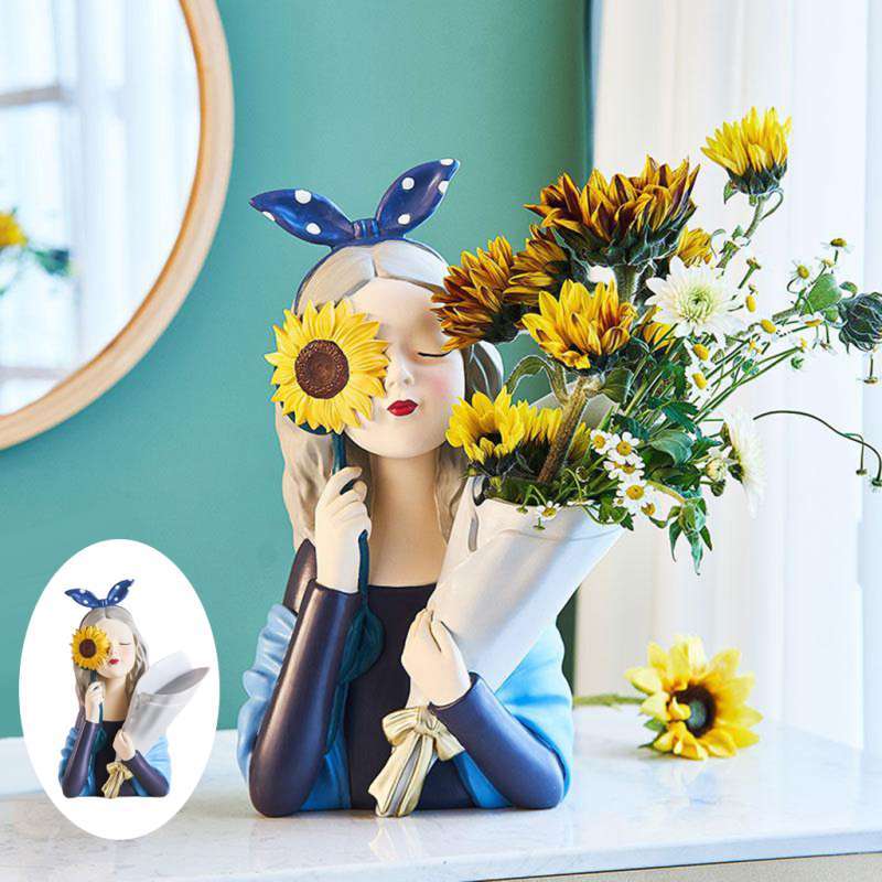 Jual Nordic Resin Cute Girl Shaped Flower Pot Statue Sculptures Figure ...