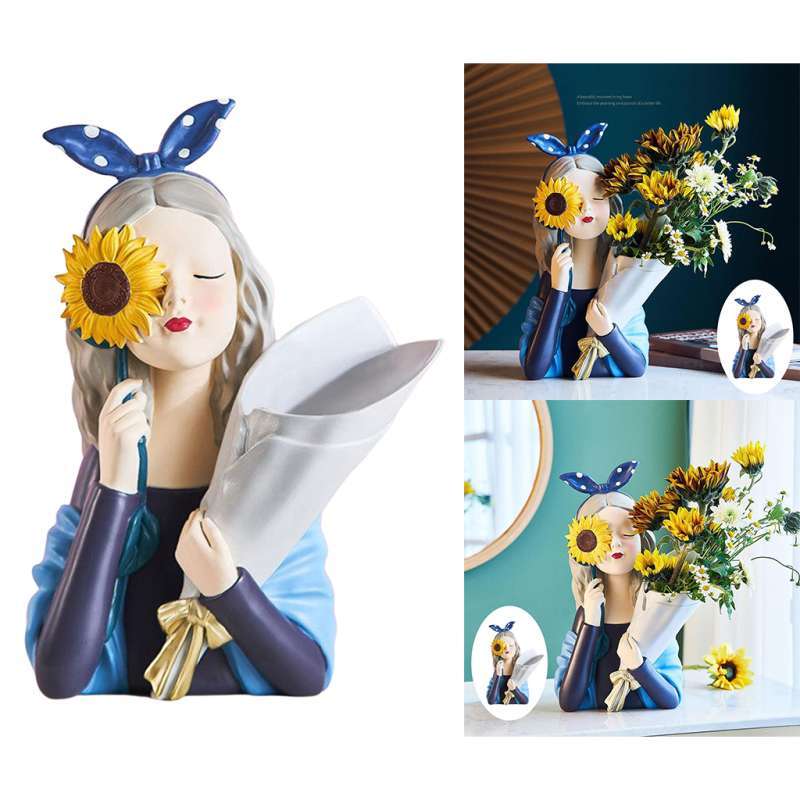 Jual Nordic Resin Cute Girl Shaped Flower Pot Statue Sculptures Figure ...