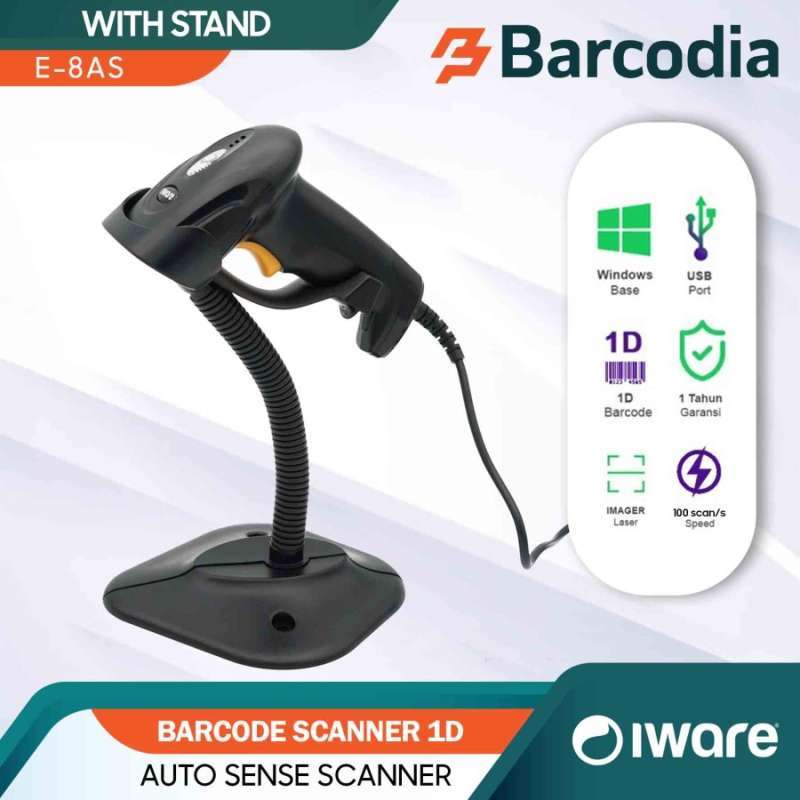 Promo 1d Laser Barcode Scanner Iware Bs - E8as Auto Scan Free Stand ...