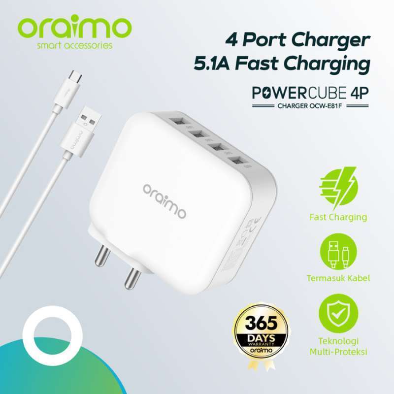 Jual Oraimo Charger Original 4 Usb Port Smart Safe Fast Charging Ocw ...