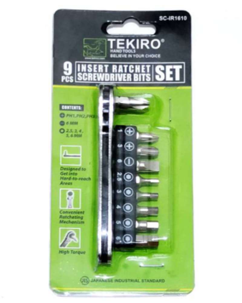 Jual TEKIRO INSERT RATCHET SCREWDRIVER SET 9 PCS BITS OBENG RACHET PLUS ...