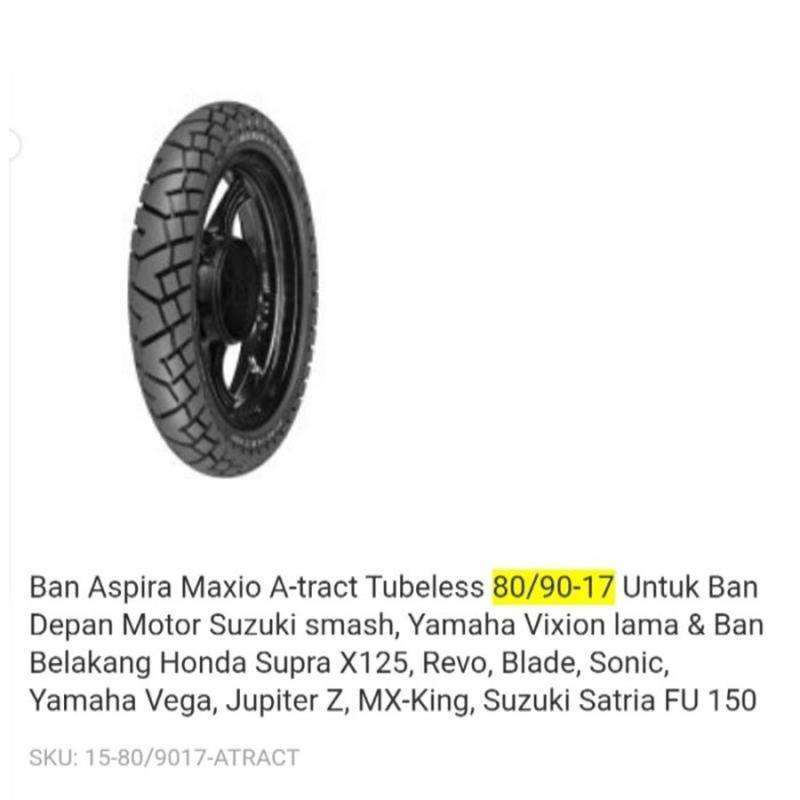 Jual Aspira Ban Aspira Maxio A-tract Tubeless 80-90-17 Untuk Ban Depan ...