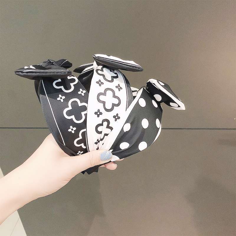 Jual Bando Simpul Motif Polkadot Dan Bunga Ala Korea Bando Retro Hitam ...