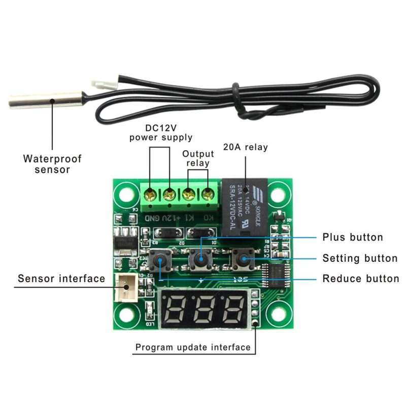 Jual Thermostat W1209 Digital DC 12v - Termostat Modul Sensor Pengatur ...