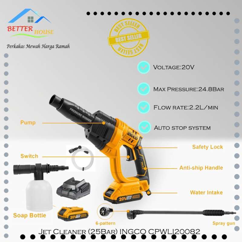 Jual Jet Cleaner Cordless 20v (25bar) Ingco Cpwli20082 Pompa Cuci Steam ...