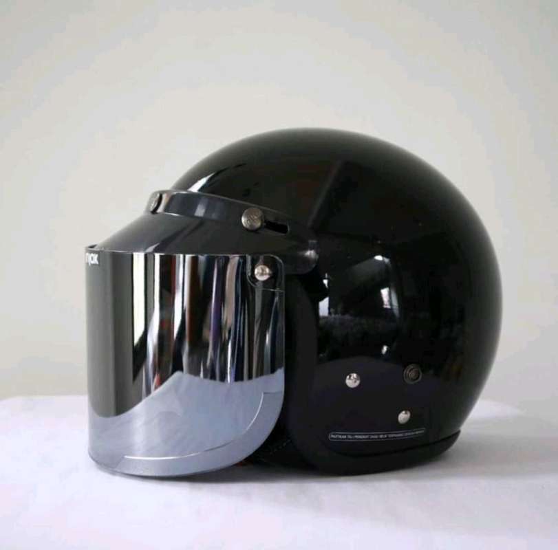 Promo Helm Bogo Dewasa SNI Full Leher - Hitam Glossy Kaca Datar Silver ...