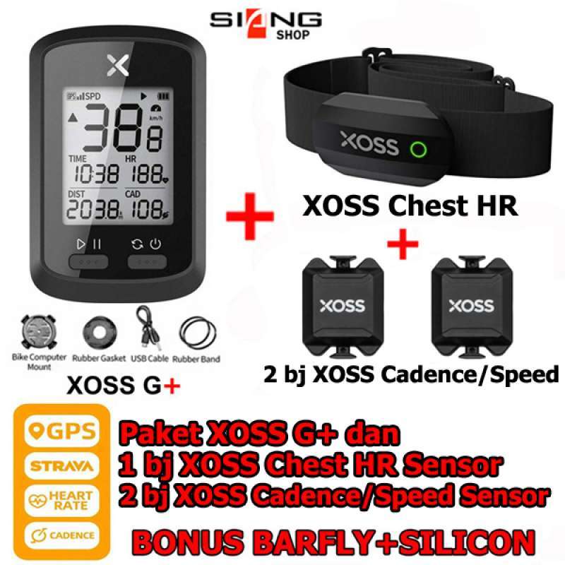 Jual PAKET XOSS G+ dan XOSS Chest Heart Rate Sensor + 2bj XOSS Cadence ...