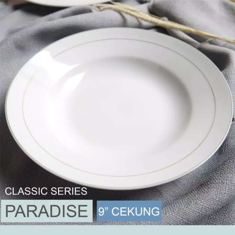 Jual Piring keramik PARADISE 9 Inch Cekung Putih dan List Ceramic Plate ...