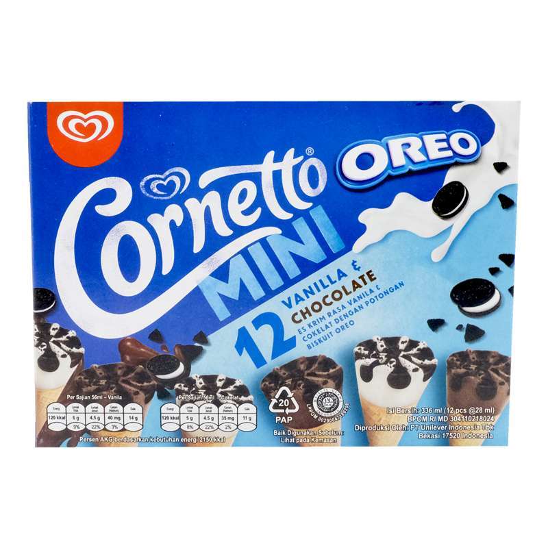 Jual WALL'S Ice Cream Mini Cornetto Oreo Vanilla & Chocolate 12 x 28 ml ...