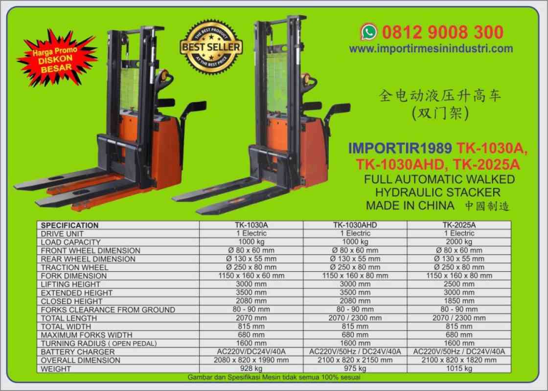 Jual Alat Angkat Barang Full Automatic Hydraulic Stacker Lift 2 ton 2.5 ...