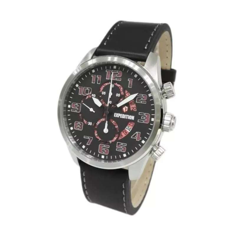 Promo JAM TANGAN EXPEDITION 6673 E6673 SILVER BLACK LEATHER BLACK ...