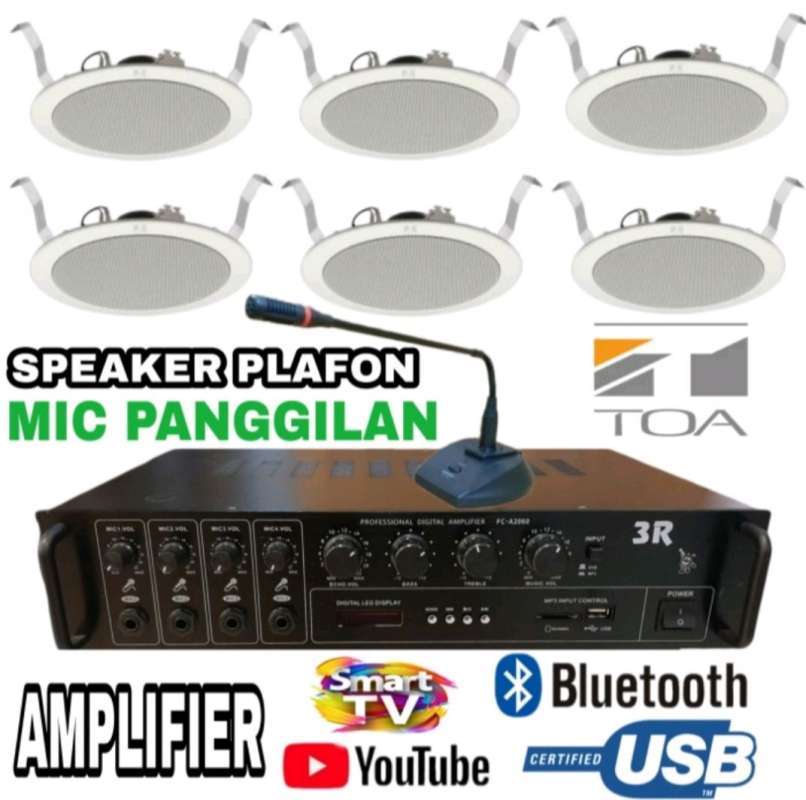 Jual Paket Speaker Toa Plafon 6 Titik Mic Meja Panggilan Ampli Connect ...