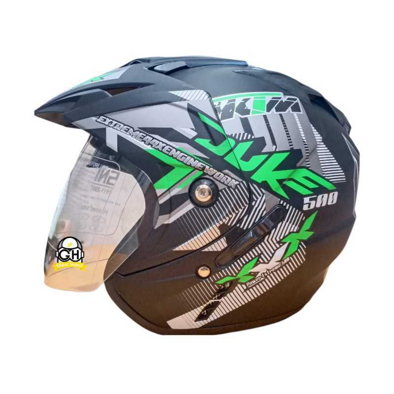 Jual Helm Motor Sni Bxp Original 2 Kaca Double Visor Duke Green Doff