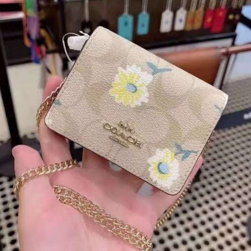 Jual Coach Mini Wallet In Signature Canvas With Daisy Print - Ligth ...