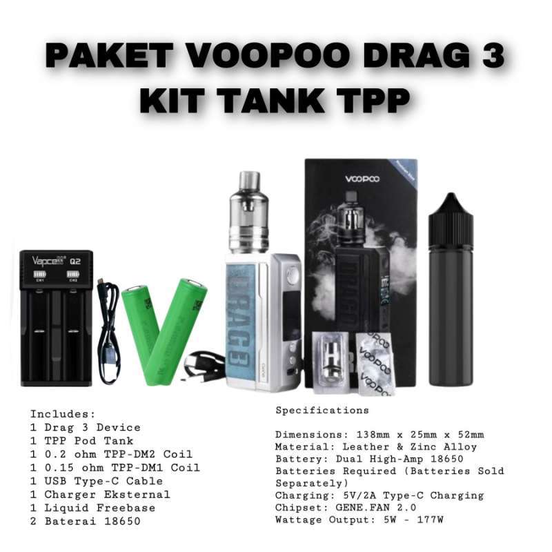 Jual paket vape mod voopoo Drag 3 kit tank Tpp authentic original ...