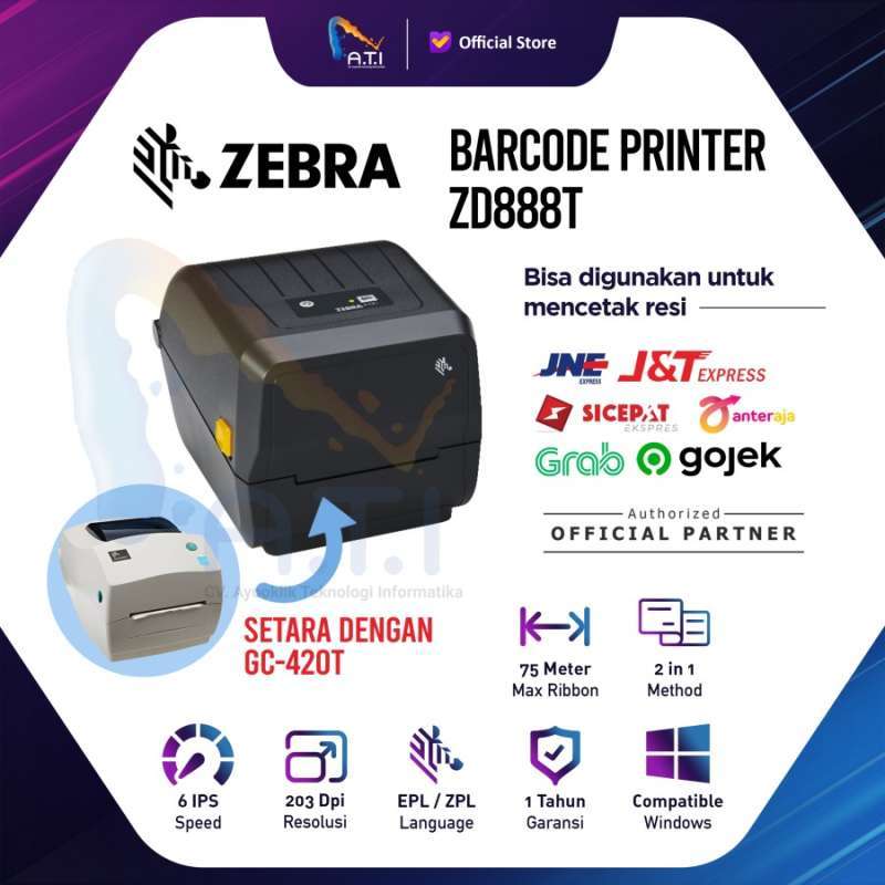 Jual ZEBRA Barcode Printer ZD888T Sticker Label ZD 888 T (Pengganti ...
