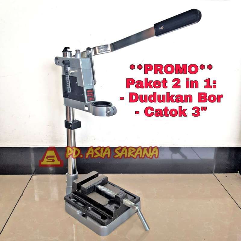 Jual **PROMO PAKET** Dudukan Bor Tangan Universal + Catok Bor Ragum ...