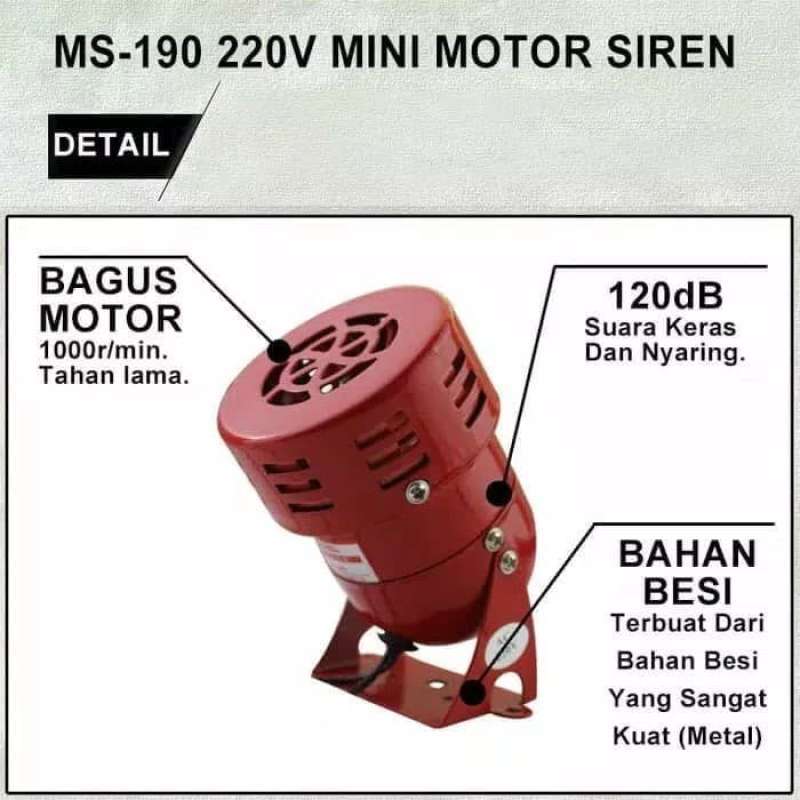 Jual Mini Sirine Motor Sirene MS 190 Alarm Siren 220 volt Motor Alarm ...