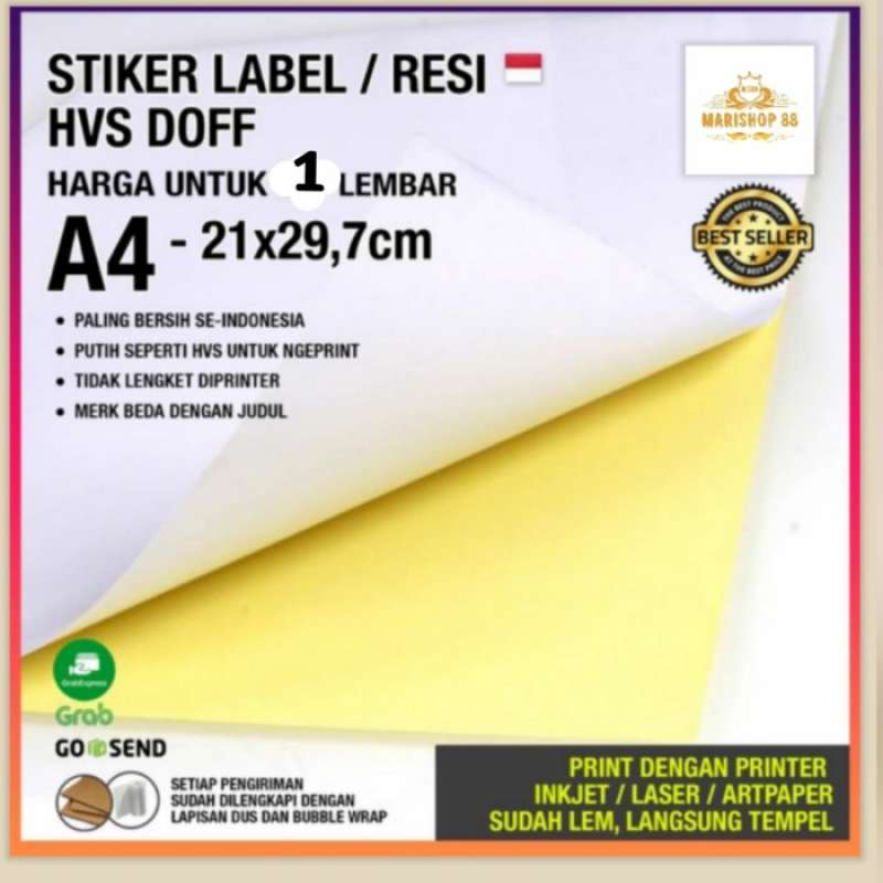 Jual KERTAS STIKER A4 DOFF KERTAS STICKER HVS KERTAS STIKER CHROMO di ...
