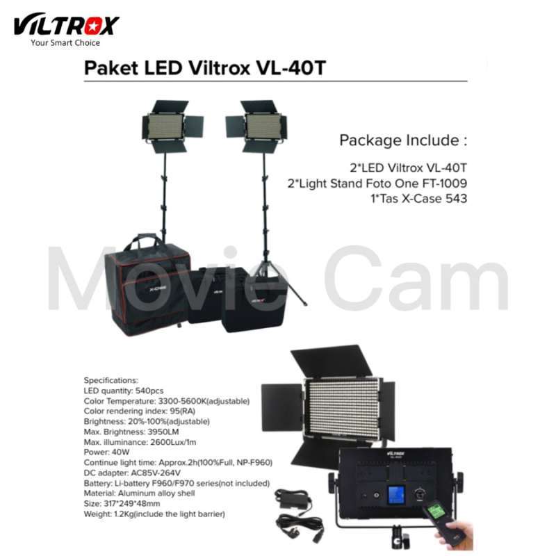 Jual Viltrox VL-40T / VL40T LED Studio Light Kit with Case di Seller MovieCam - Movie Cam | Blibli
