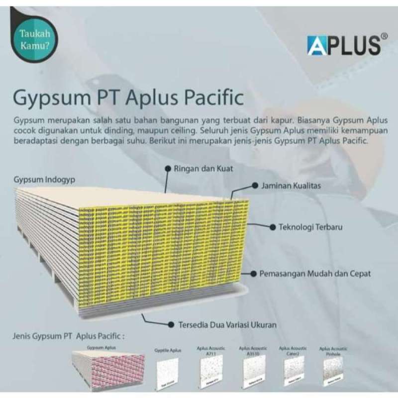 Jual Papan Gypsum Aplus Std Tebal 9mm 120x240 di Seller Permata Gypsum ...