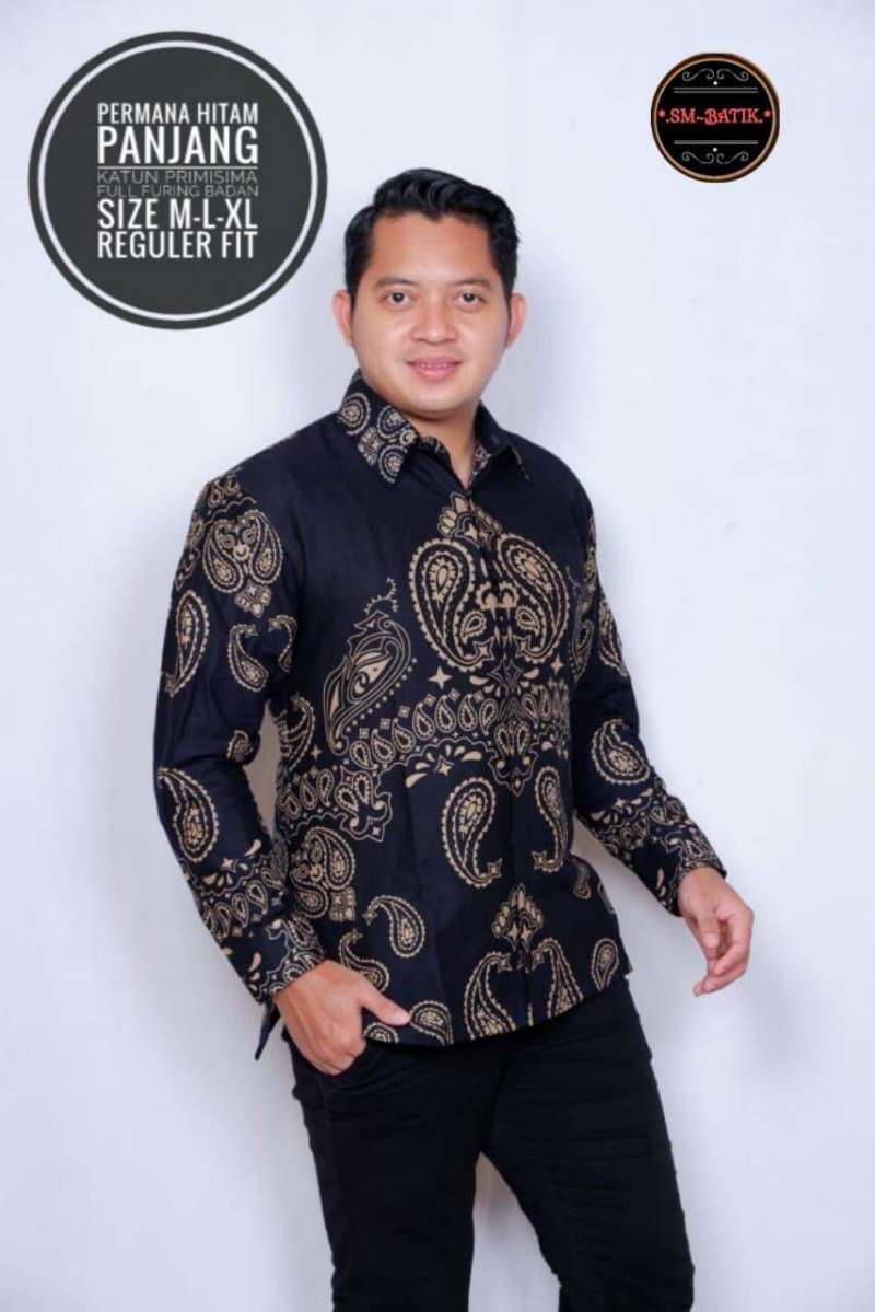 Promo Kemeja batik Premium warna hitam / batik lengan panjang terbaru ...
