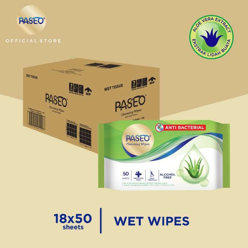 Jual Paseo Anti Bacterial Wipes Tisu Basah 50 Sheets 1 KARTON di Seller ...