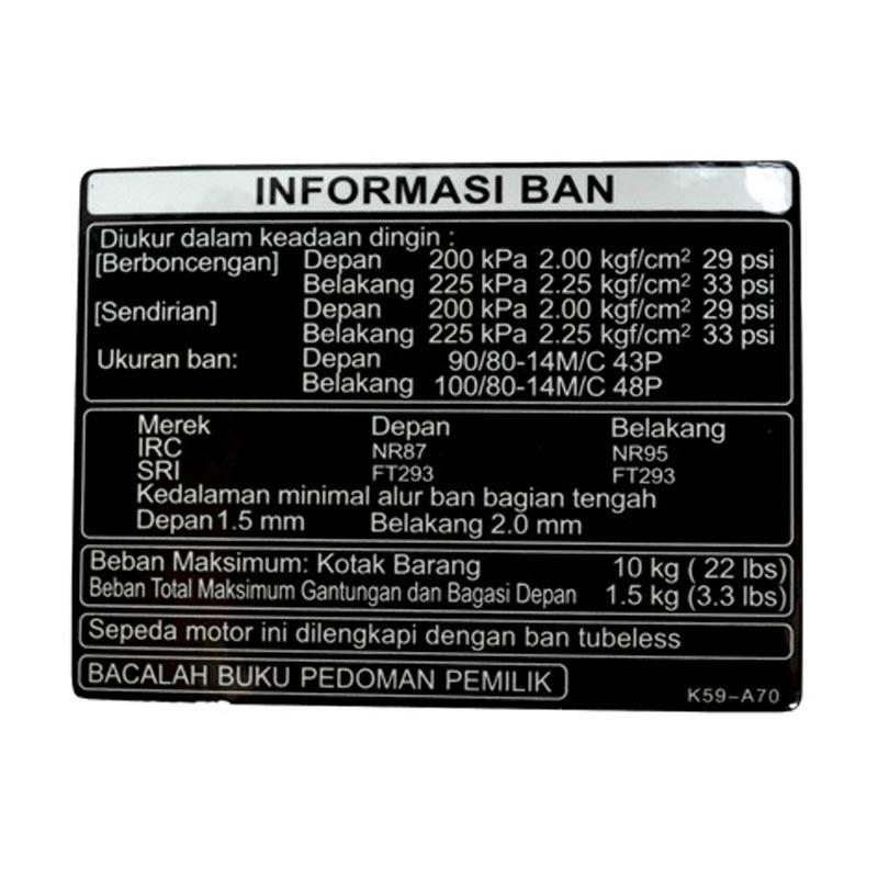 Jual AHM Sticker Label Tire Motor for Honda New Vario 150 eSP K59J ...