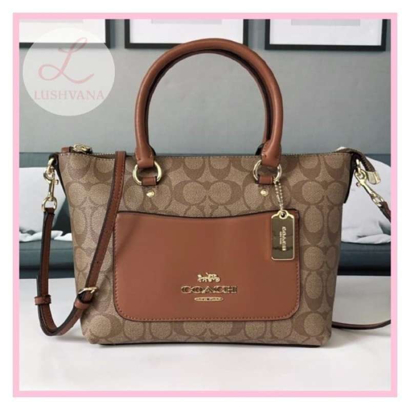 Jual Tas Coach Mini Emma Satchel in Signature Canvas Brown Khaki di ...