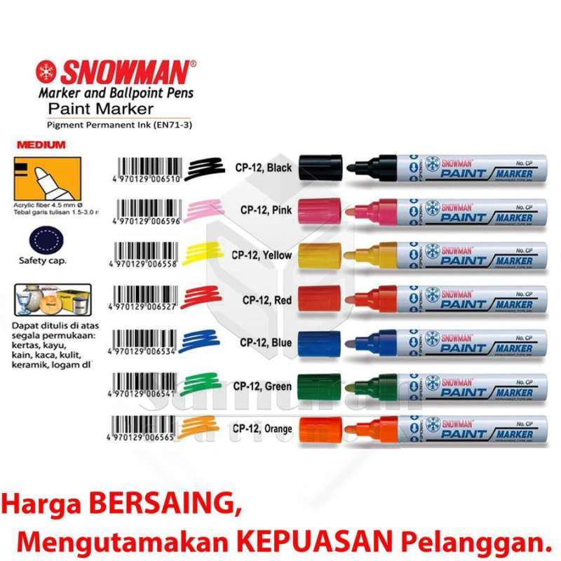 Jual Spidol Paint Marker Snowman Permanent 12 Warna - Emas Perak Putih ...