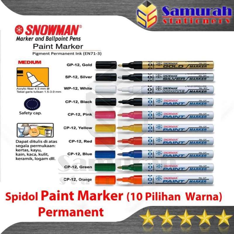 Jual Spidol Paint Marker Snowman Permanent 12 Warna - Emas Perak Putih ...