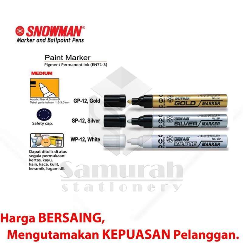 Jual Spidol Paint Marker Snowman Permanent 12 Warna - Emas Perak Putih ...