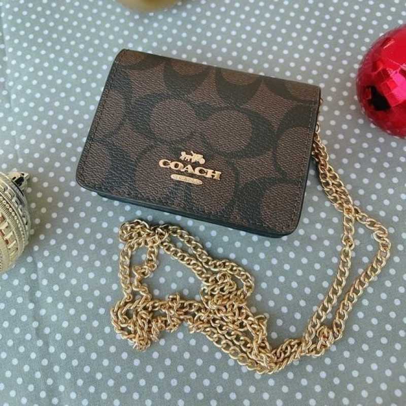 Jual COACH MINI WALLET ON A CHAIN IN SIGNATURE CANVAS MAHOGANY di ...