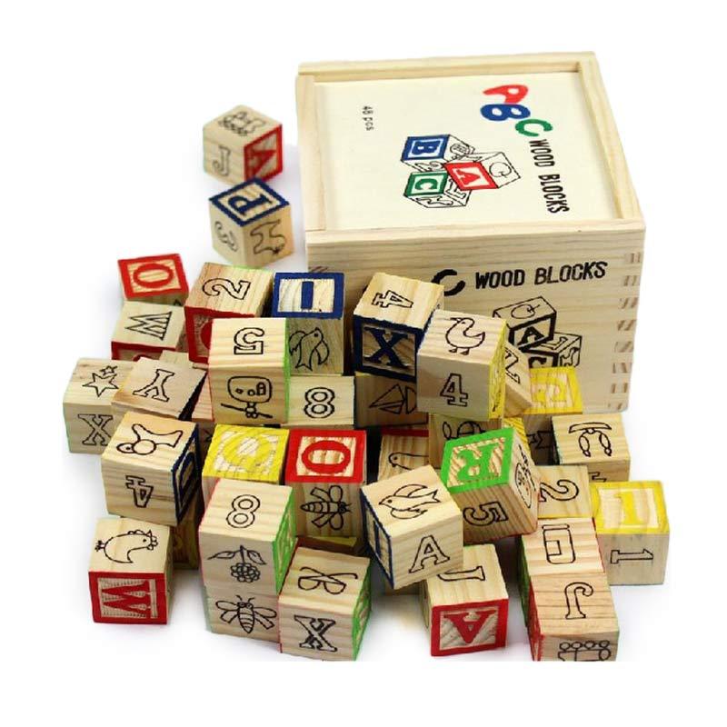 Jual TOKOLUCKYSTART MQ003 ABC Membaca Angka Huruf Block Kayu Mainan ...