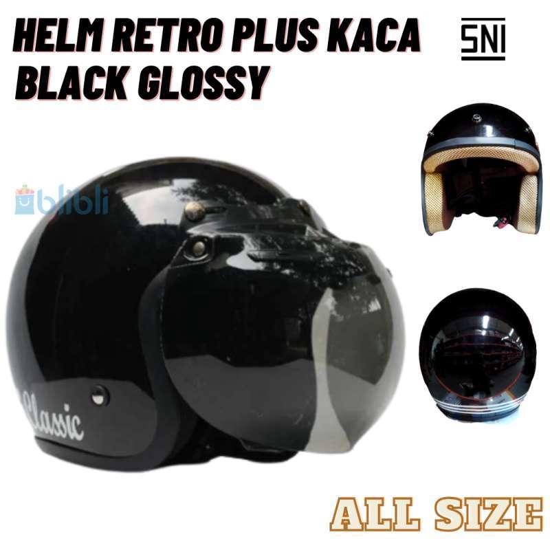 Jual Helm Motor Retro Half Face Dewasa Polos Classic Garis 3 Helmet ...