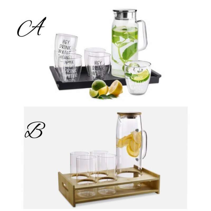 Jual Set Pitcher 1.5 ltr dan Gelas Minum Kaca Dengan Tray Model A atau ...