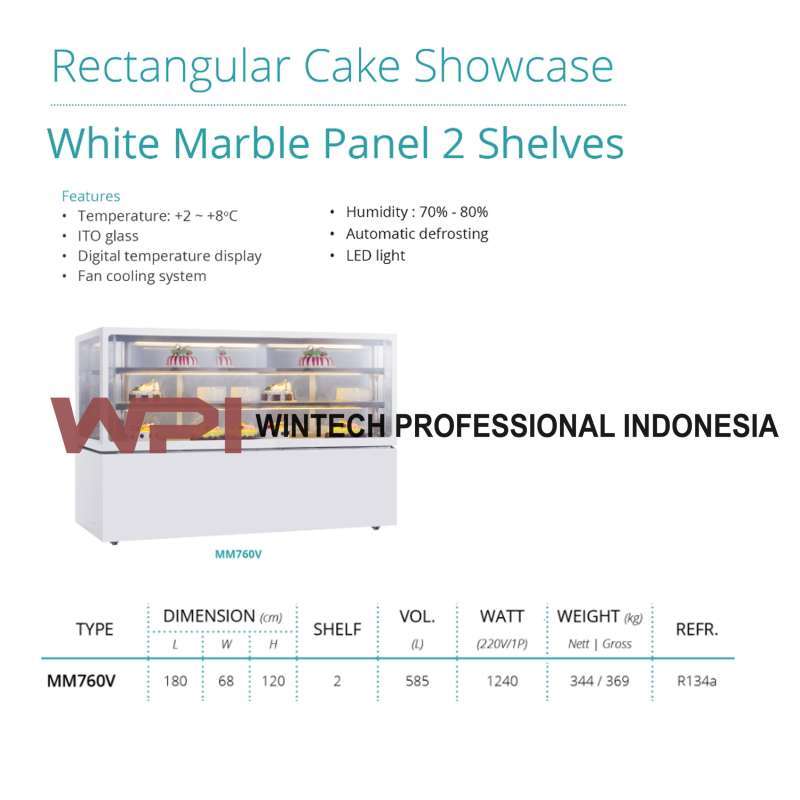 Jual Gea Mm760v Rectangular Cake Showcase / Pemajang & Pendingin Kue Bentuk Persegi - Display ...