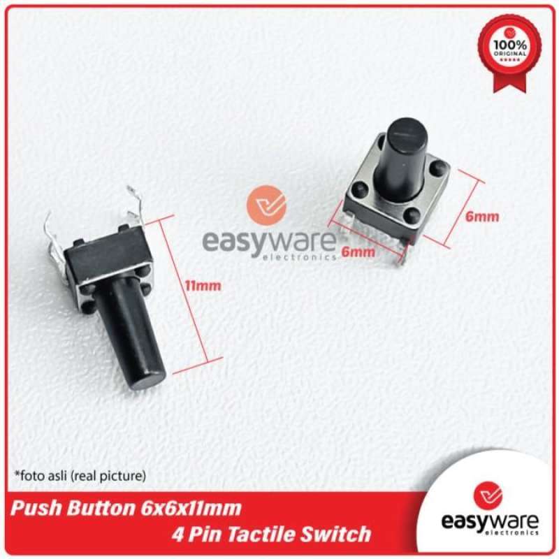 Jual Push Button Switch 6x6x11 Mm 4 Pin Tactile Switch 6x6x11 Di Seller ...