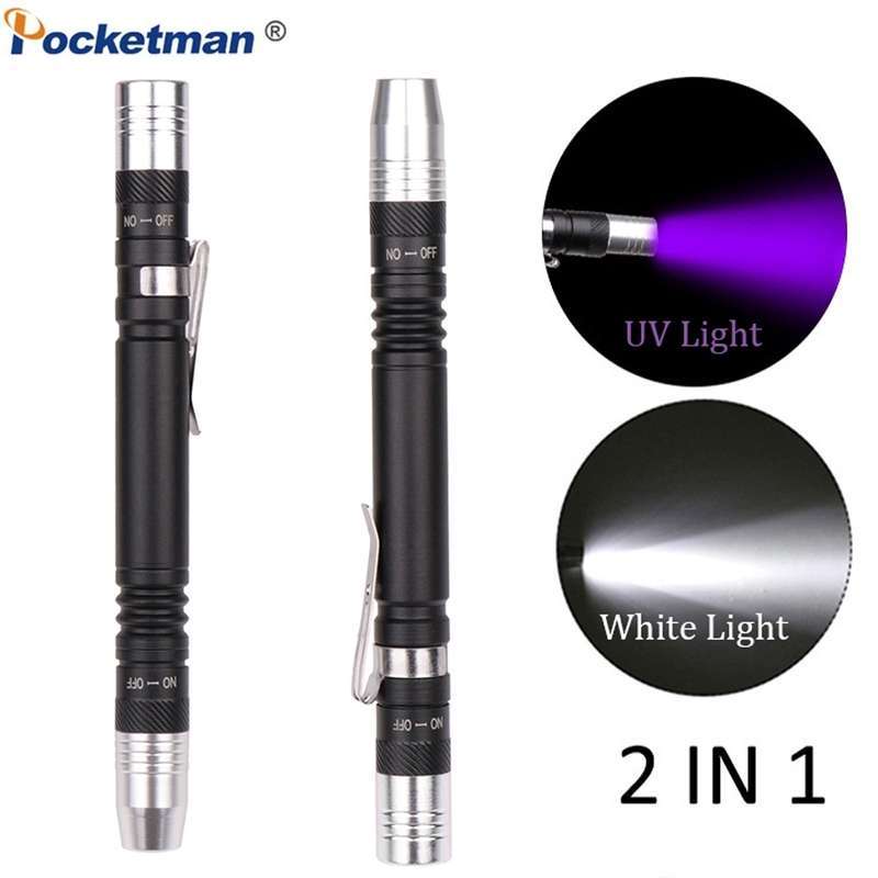 Jual Mini Pen UV Senter 2in1 395nm Ultra Violet Torch Putih Purple Pen ...