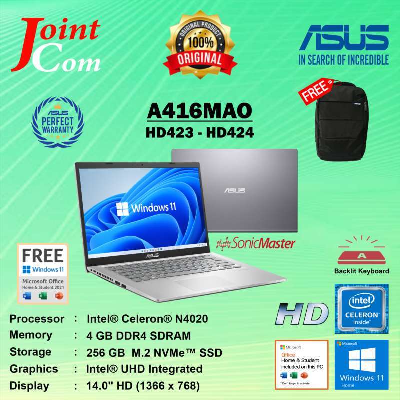 Jual Asus Vivobook 14 A416mao (celeron® N4020/4gb-ram/256gb-ssd/14.0hd ...