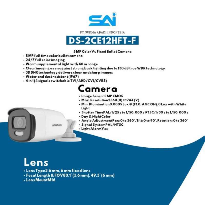 Jual HIK VISION CAMERA CCTV 5MP ColorVu DS-2CE12HFT-F di Seller Expert ...