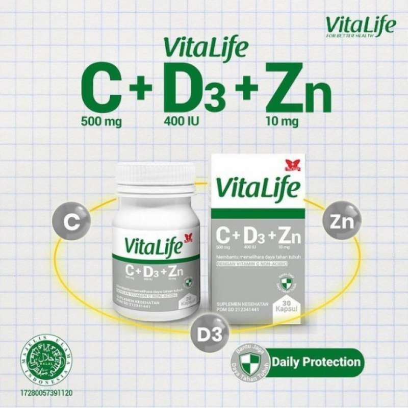 Jual Vitalife C+d3+zn Botol Isi 30 Kapsul Suplemen / Multivitamin ...