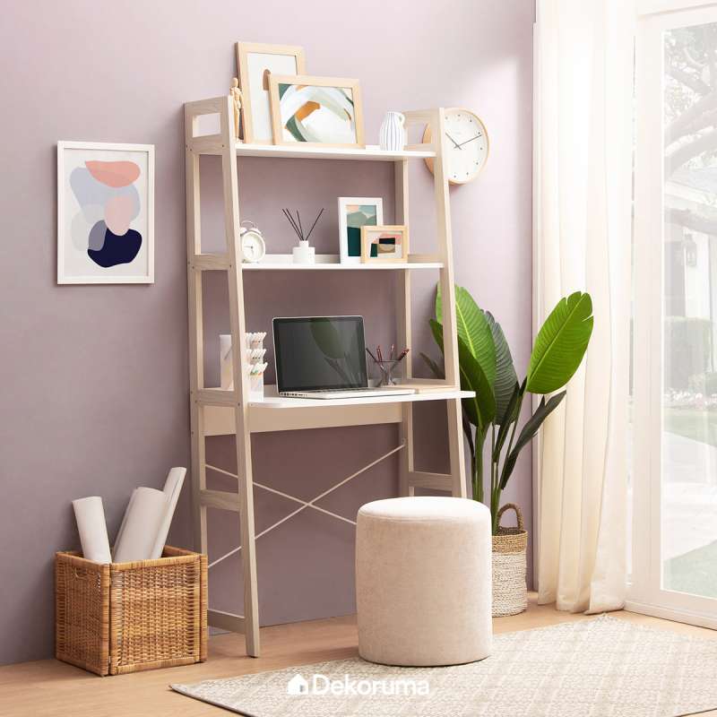 Promo Dekoruma VINN Meja Belajar Minimalis dengan Rak | Meja Kerja Kayu ...
