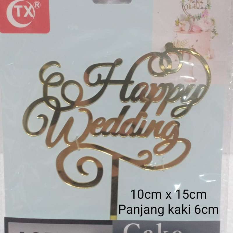 Jual CAKE TOPPER AKLIRIK EKSKLUSIF GOLD tulisan HAPPY WEDDING (SATUAN ...