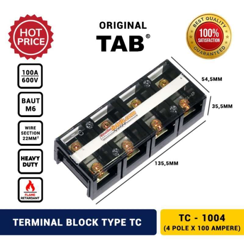 Jual Premium Terminal Blok Kabel 100a X 4pole Terminal Block Tc1004 Tab ...