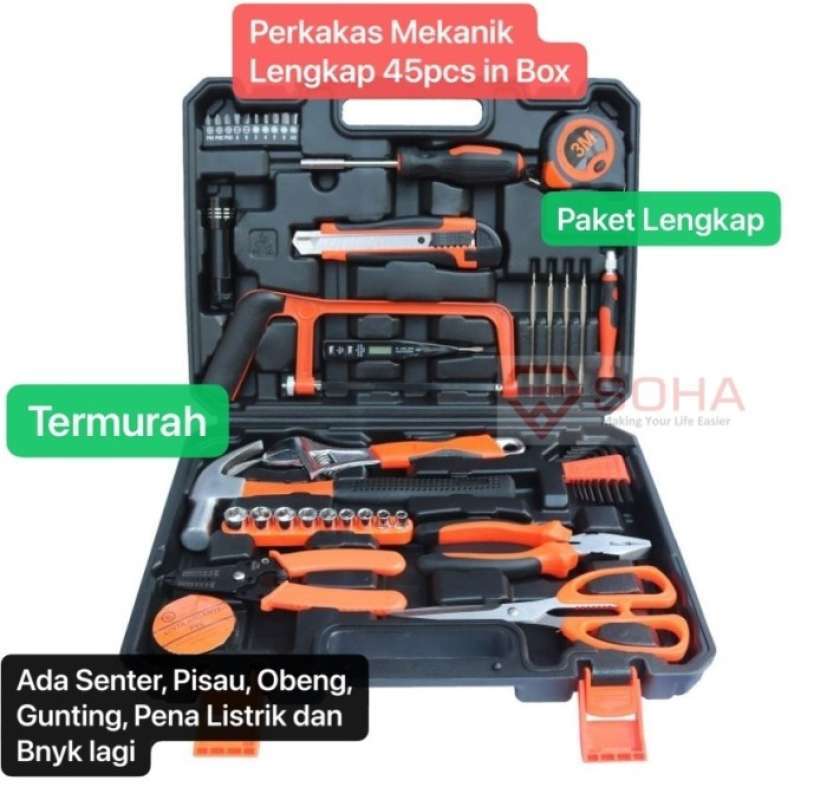 Jual Art-011 Soha Toolset 45 Pcs Tools Kit Box Kotak Perkakas Mekanik Rumah di Seller KEFIRA ...