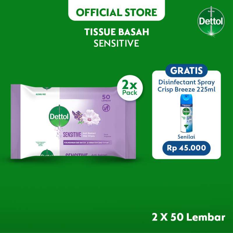 Jual Buy 2 Get 1 - Dettol Sensitive Wipes Tissue Basah [50 Sheets / 2 ...